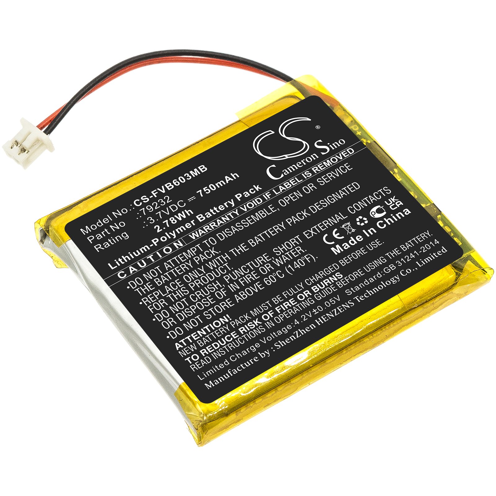 Replacement Floureon 79232 Baby Monitor Battery (3.7V, 0.8Ah, Li-Poly ...