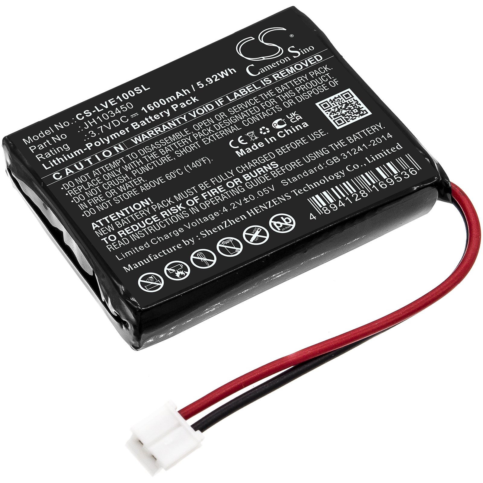 Replacement Levana JH103450 Baby Monitor Battery (3.7V, 1.6Ah, Li-Poly ...