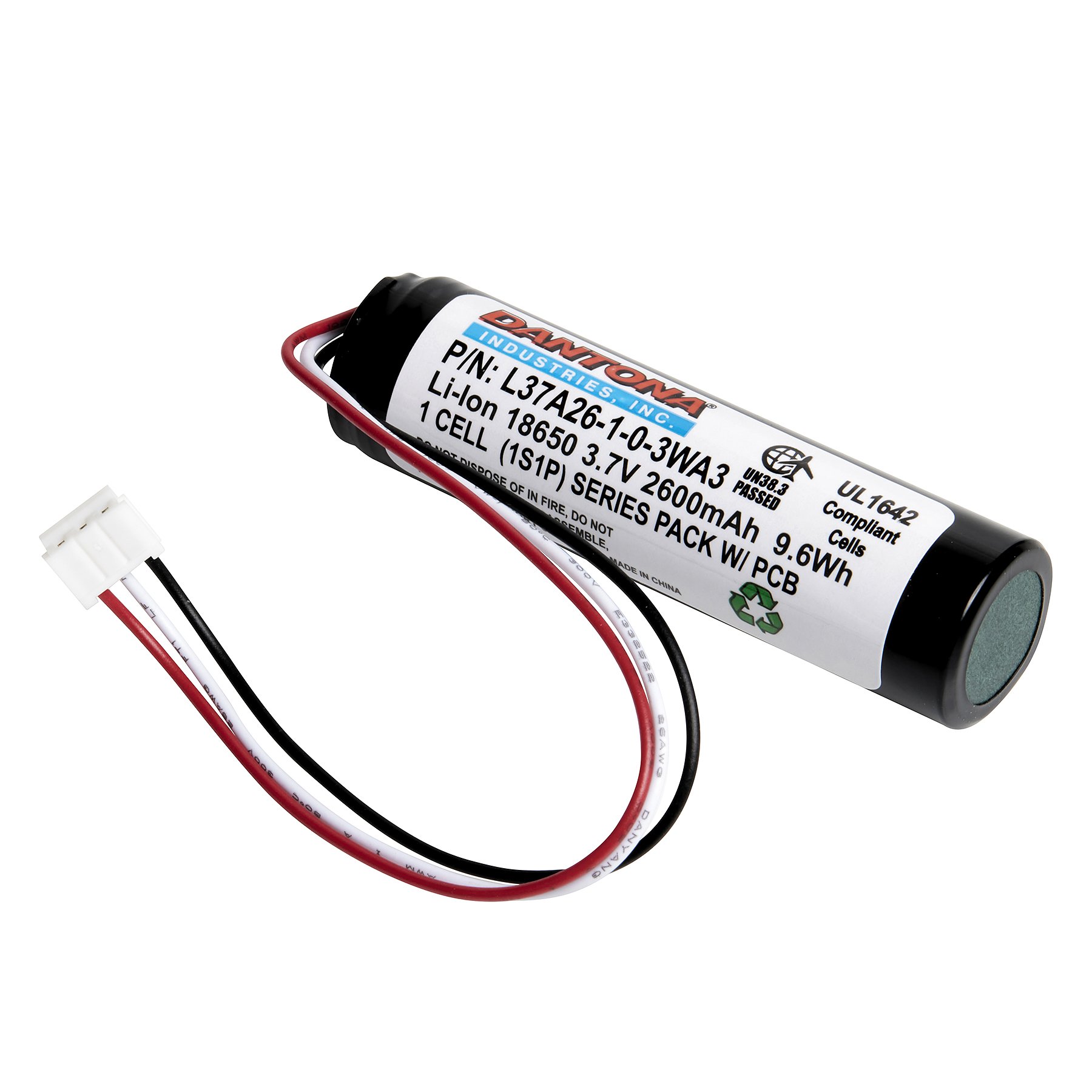 3.7 Volt, 2.6 Ah Lithium Ion Battery Pack | Battery Mart
