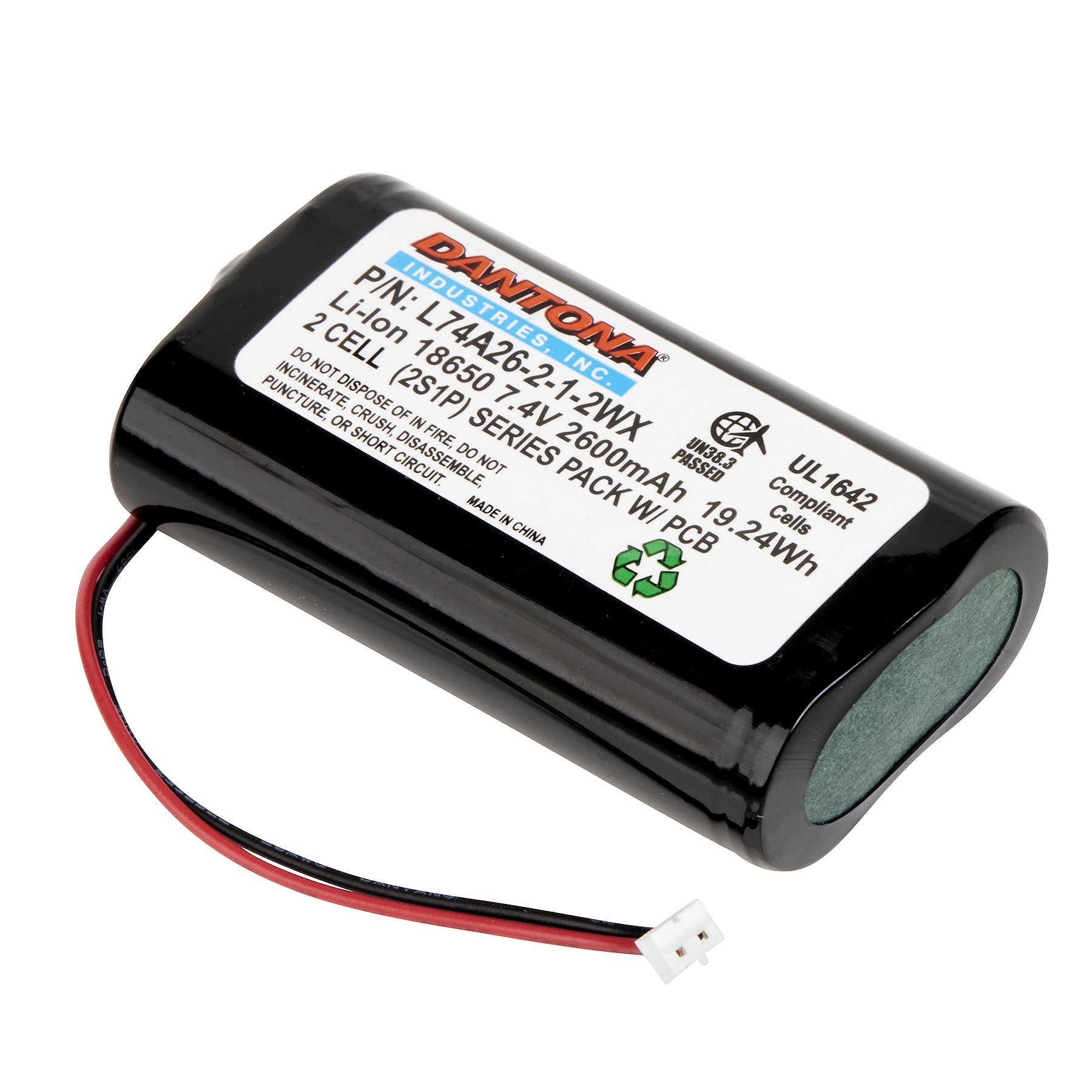 7.4 Volt, 2.6 Ah Lithium Ion Battery Pack | Battery Mart
