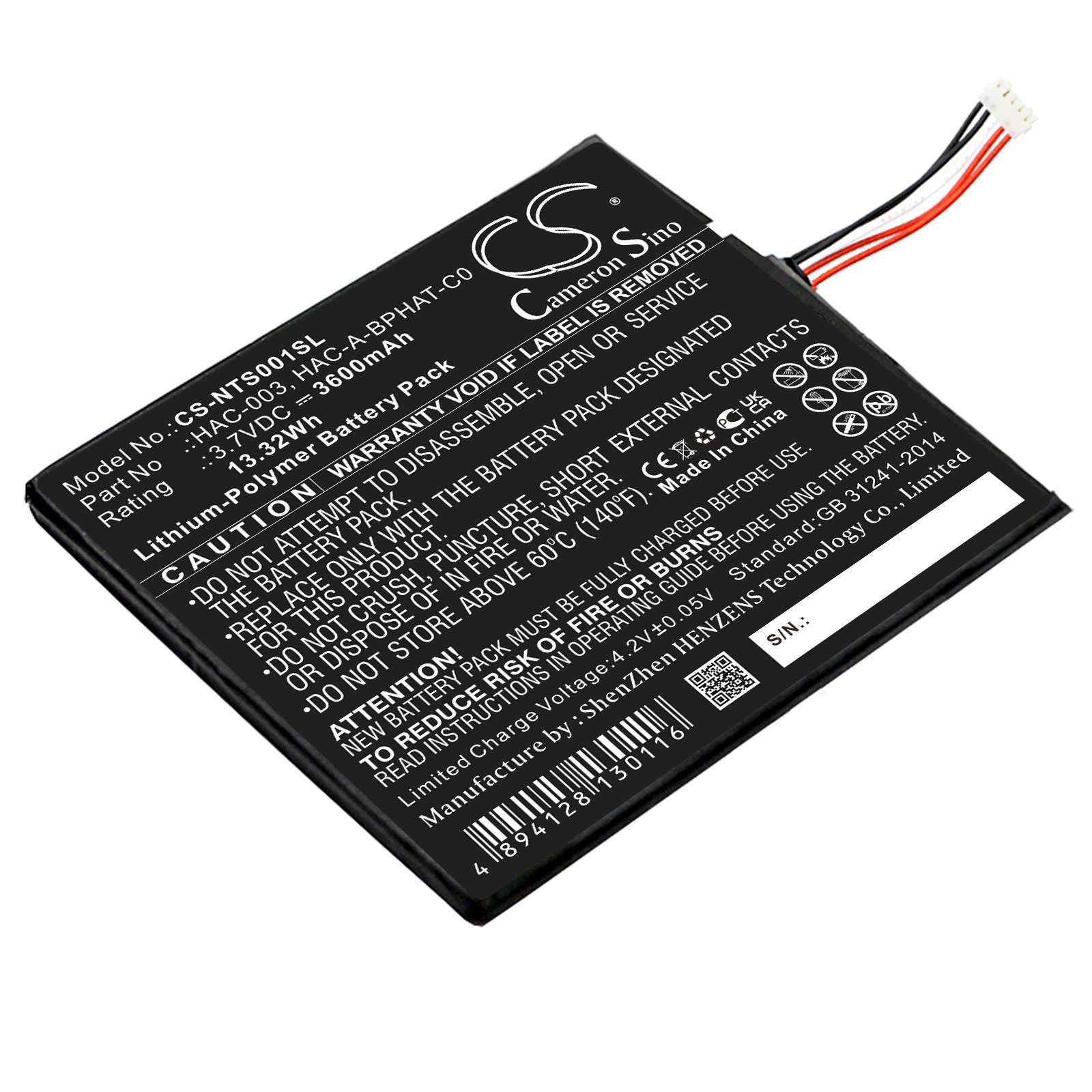 Replacement Nintendo Switch HAC-001 Battery (3.7 Volt, 3.6 Ah, Li-Poly ...