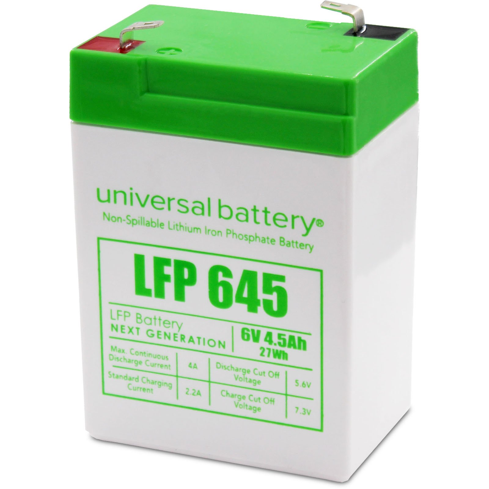 Universal LFP645 LiFePO4 Rechargeable Battery (6 Volt, 4.5 Ah) - F2 ...