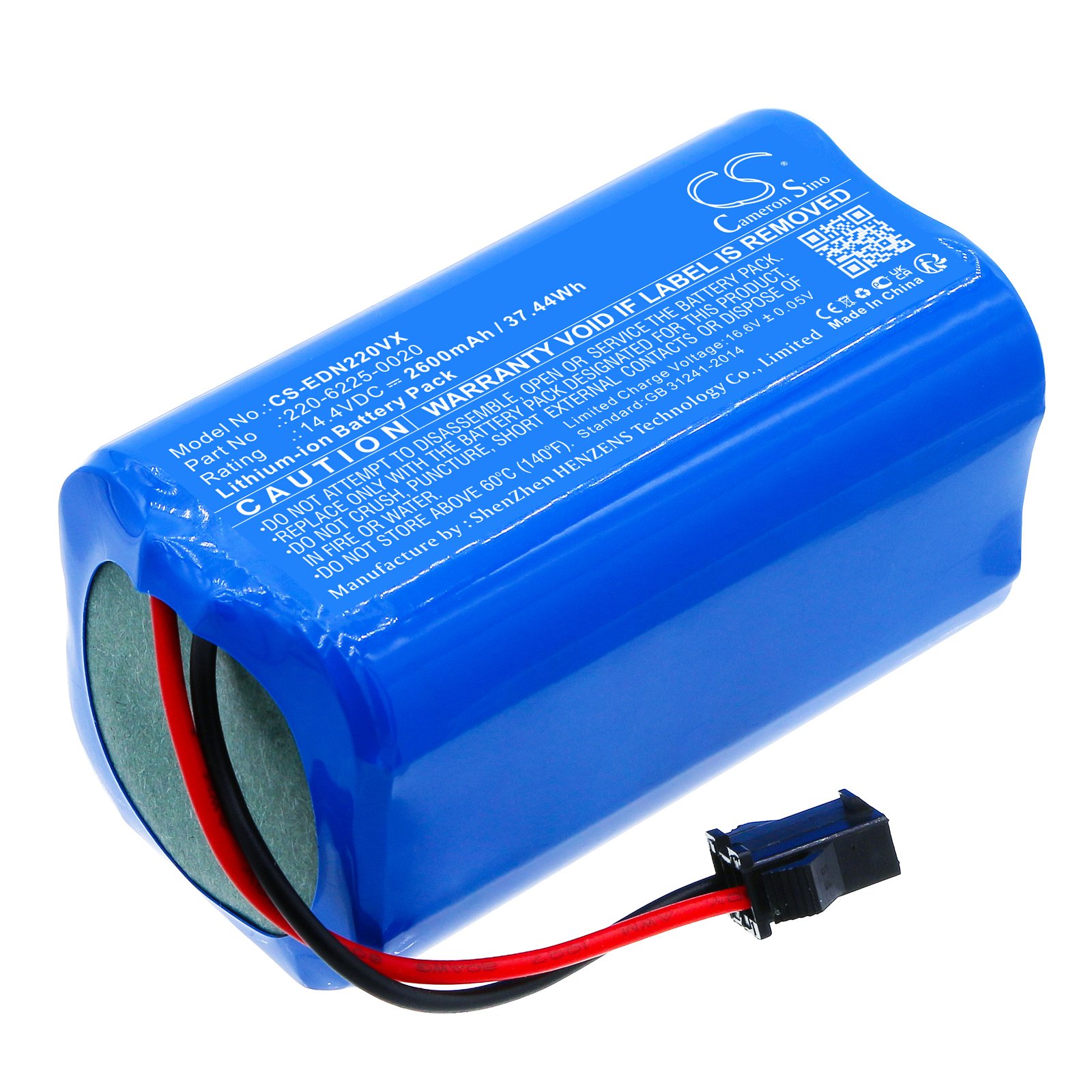 Replacement Ecovacs 220-6225-0020 Vacuum Battery (14.4V, 2600 mAh, Li ...