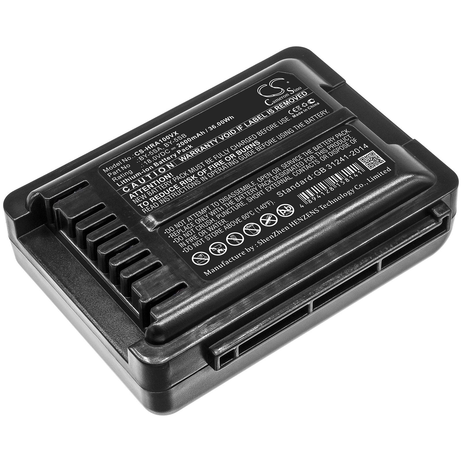 Replacement Sharp BY-5SA Vacuum Battery (18 Volt, 2000 mAh, Li-Ion ...