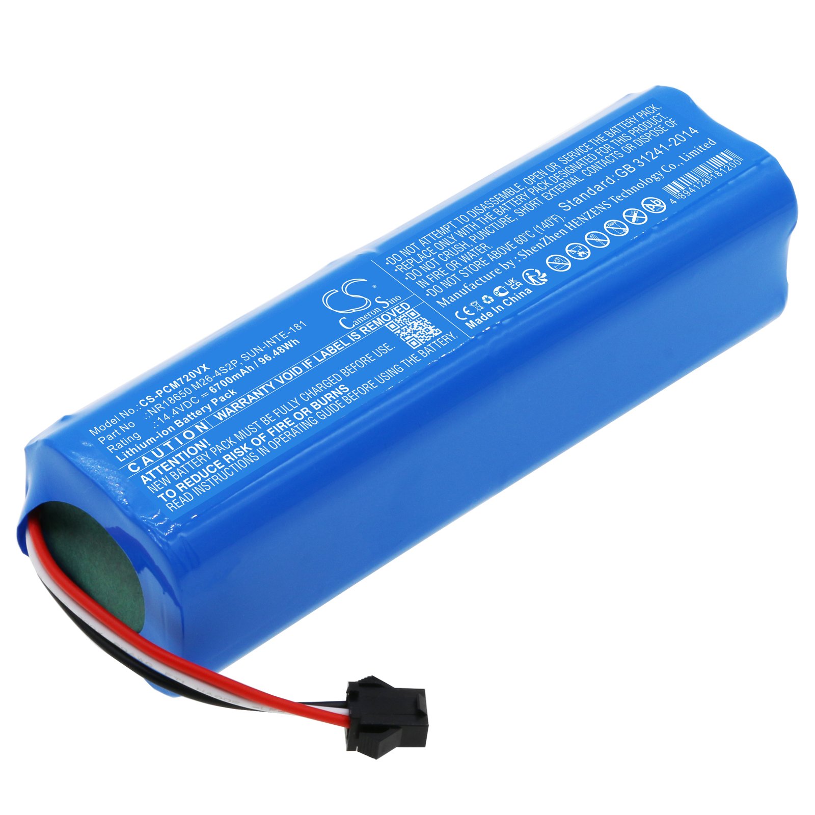 Replacement Proscenic NR18650 M26-4S2P Vacuum Battery (14.4 Volt, 6700 ...