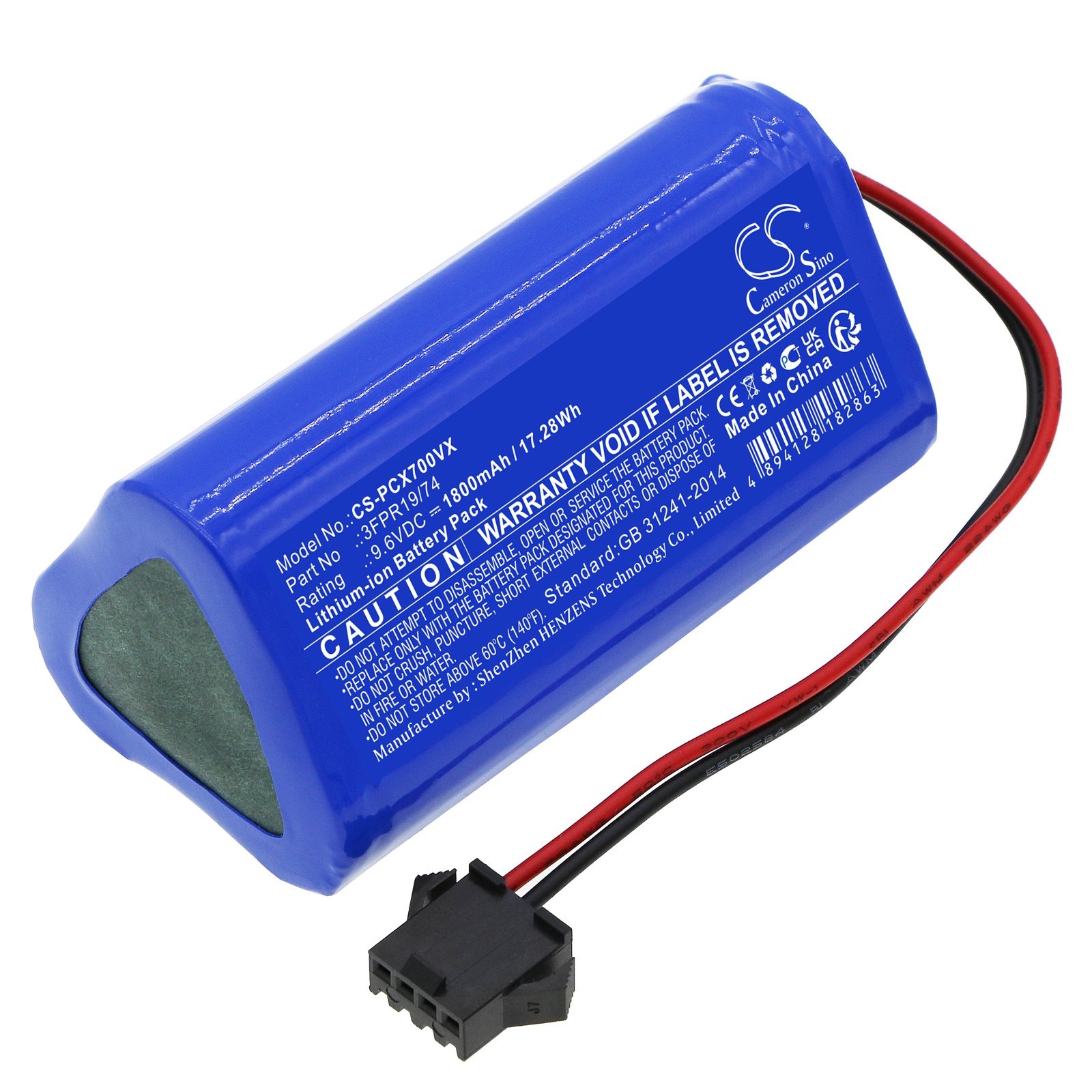 Replacement Pure Clean 3FPR19/74 Vacuum Battery (9.6 Volt, 1800 mAh, Li ...