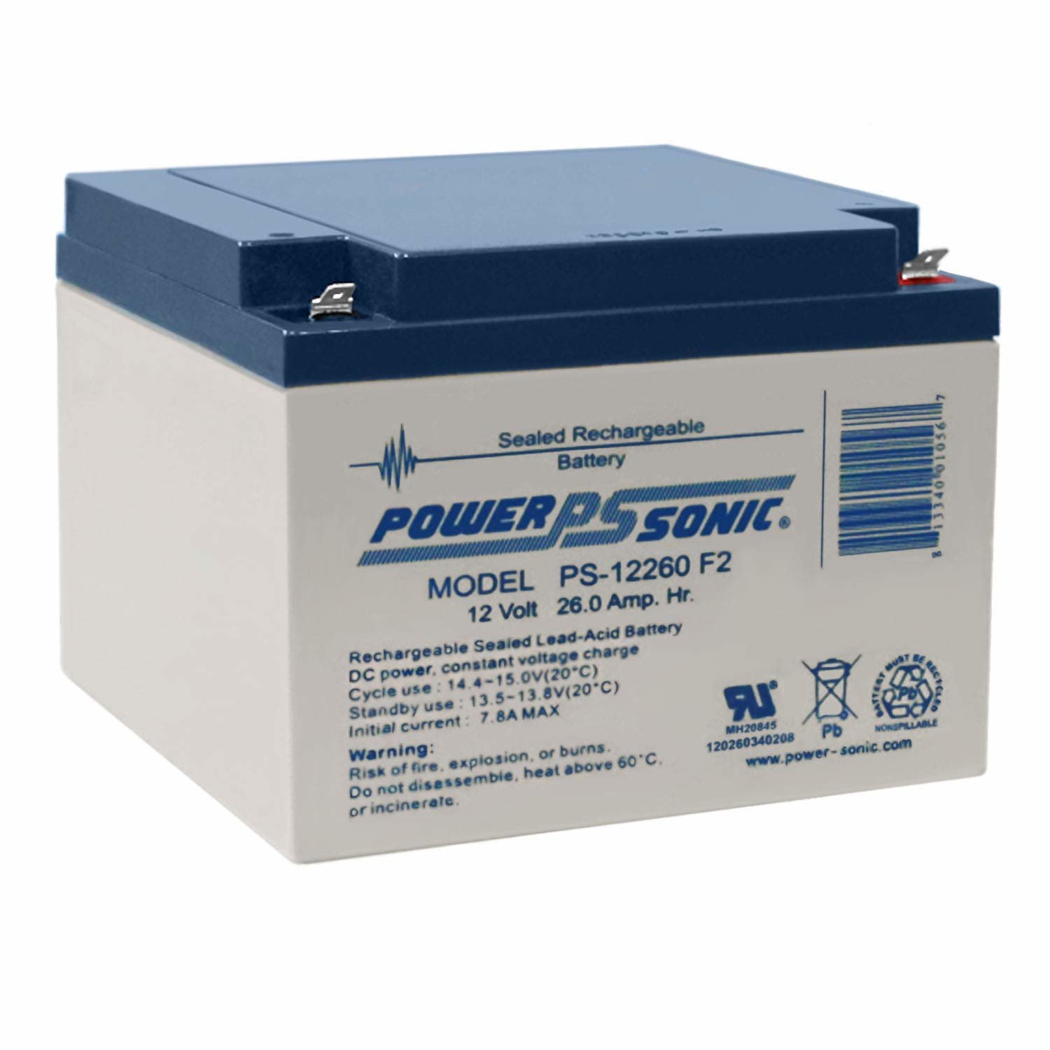 Power Sonic PS-12260 12 Volt, 26 Ah Sealed Lead Acid Battery - F2 ...