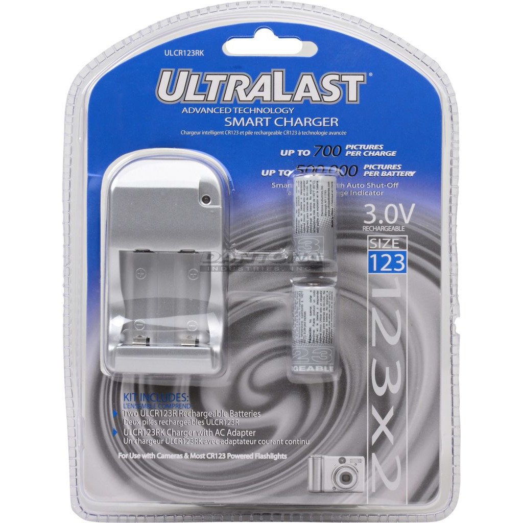 Ultralast CR123 Battery Charger with 2 CR123 Batteries | Battery Mart