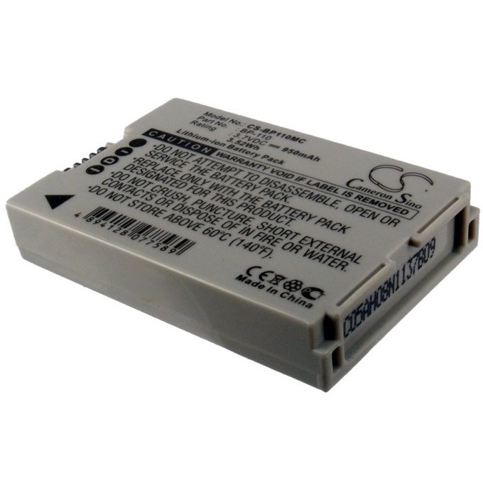 Replacement Canon BP-110 Camera Battery (3.7 Volt, 950 mAh, Li-Ion ...