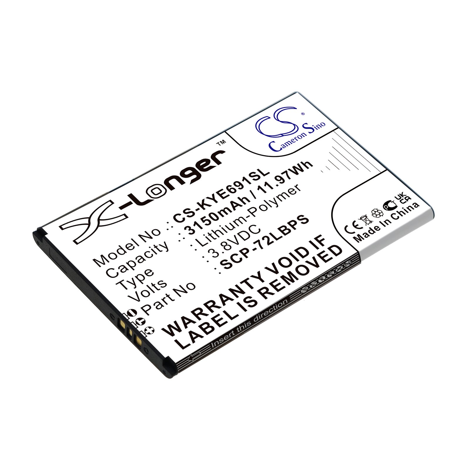 Replacement Kyocera SCP-72LBPS Cell Phone Battery (3.8 Volt, 3150 mAh ...