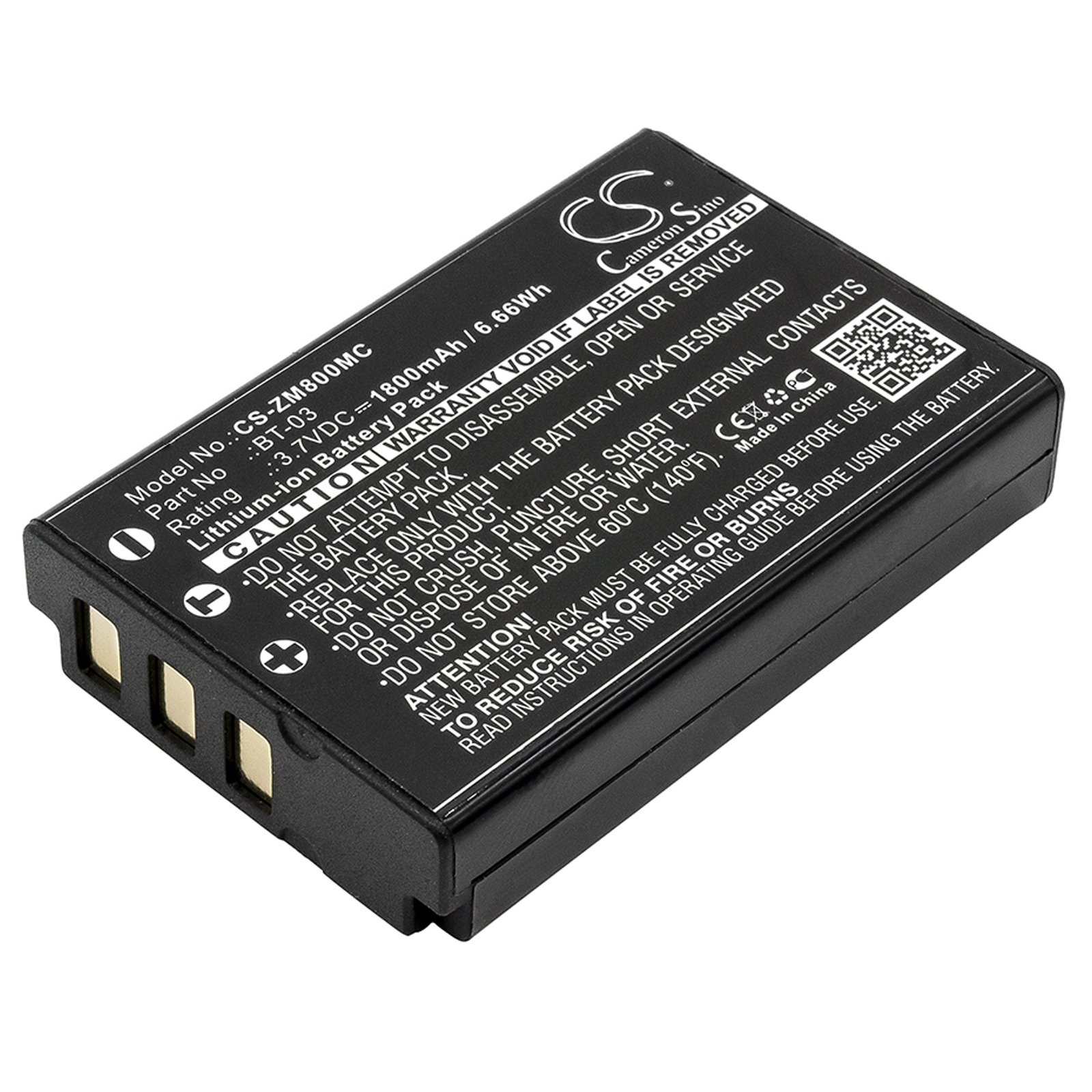 Replacement Zoom BT-03 Camera Battery (3.7 Volt, 1800 mAh, Li-Ion ...