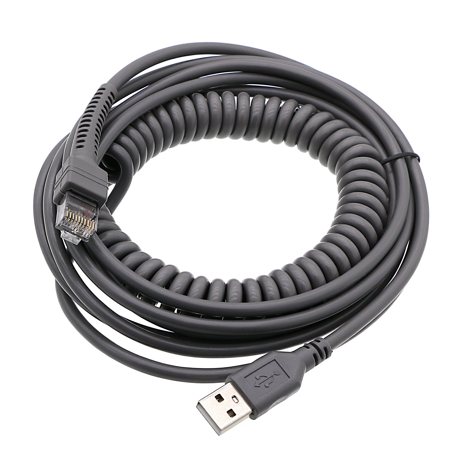Barcode Scanner Cable with USB Port, 16 ft. Coiled Cord | Battery Mart