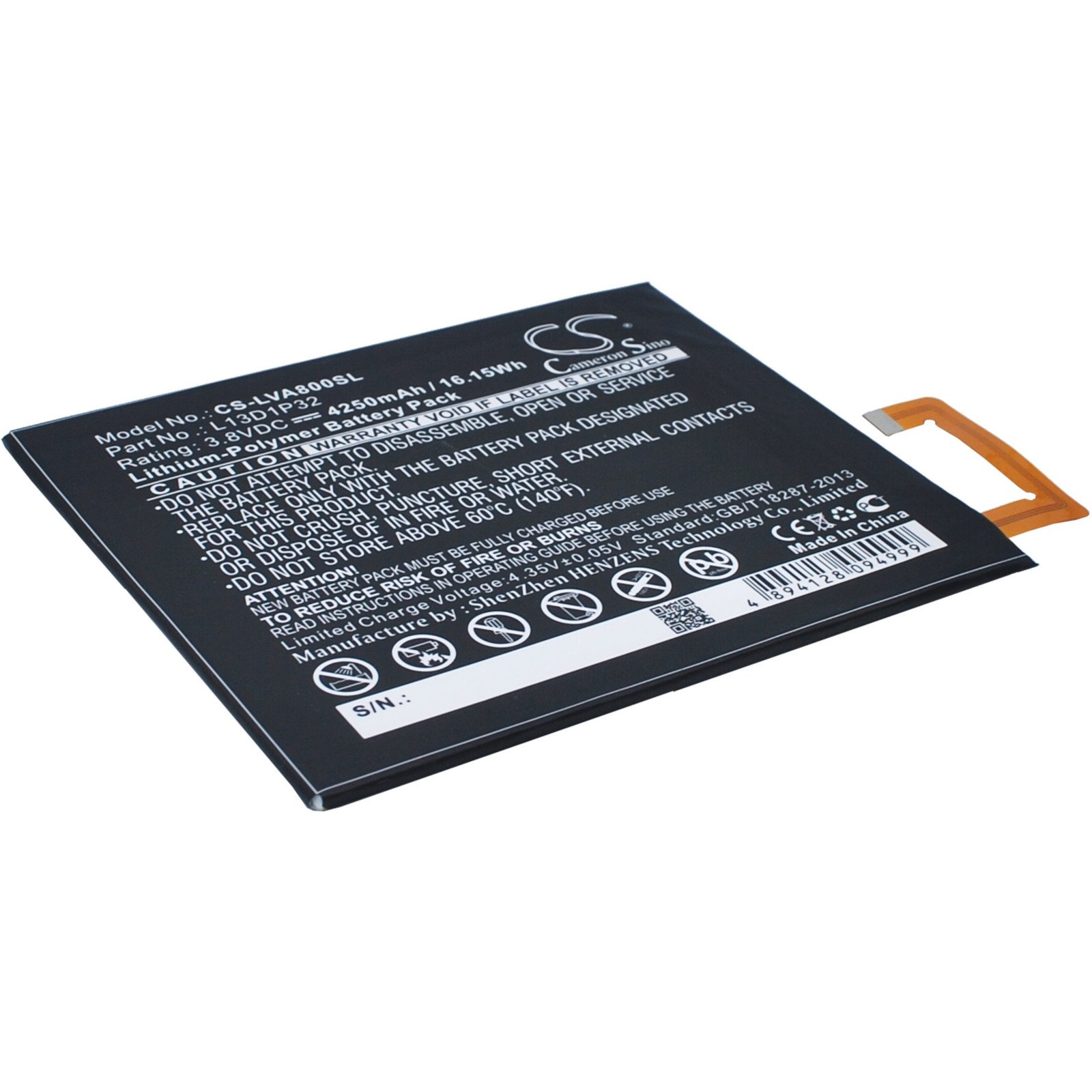 Replacement Lenovo IdeaPad A8 Tablet Battery (3.8 Volt, 4250 mAh, Li ...