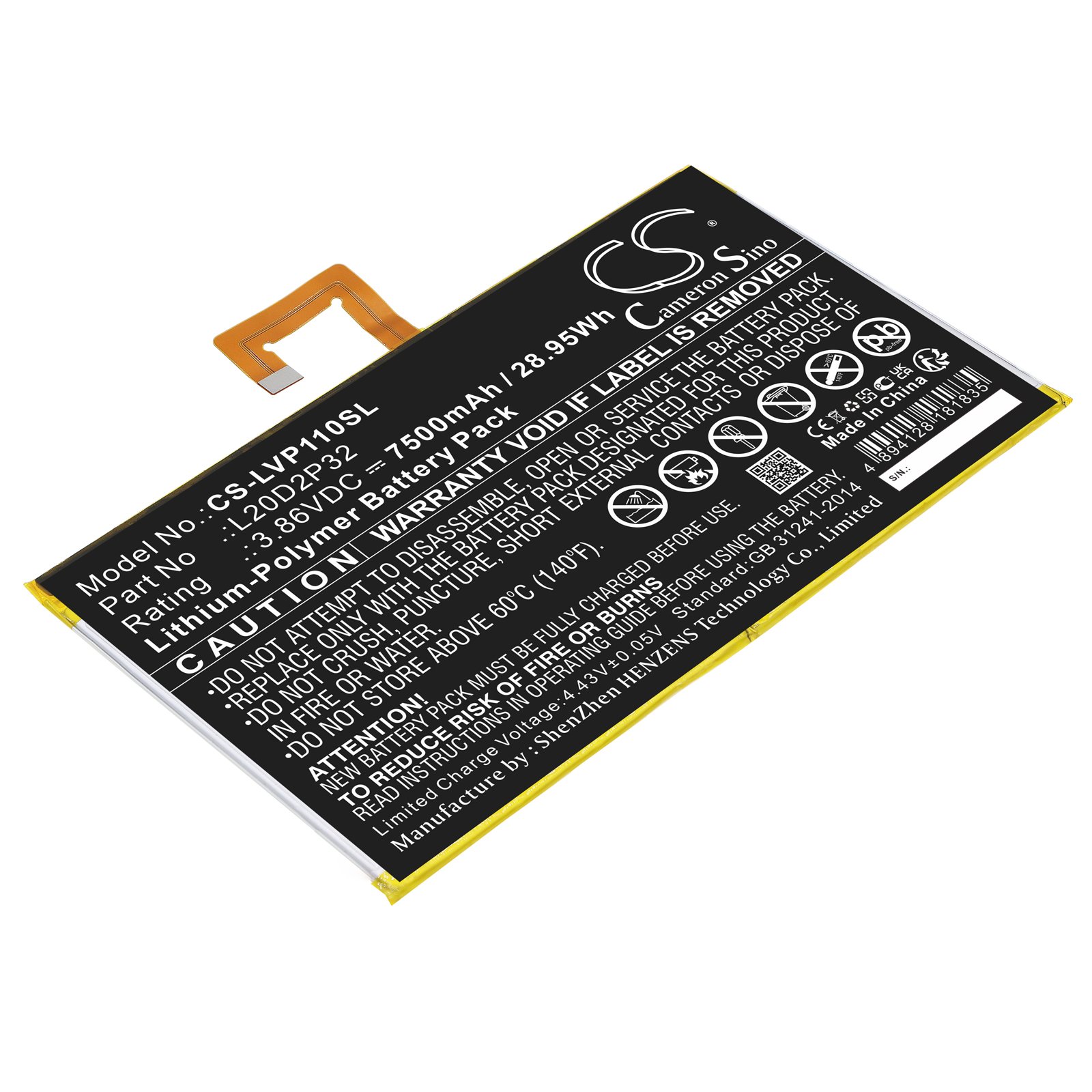 Replacement Lenovo Tab P11 Tablet Battery (3.86 Volt, 7500 mAh, Li-Poly ...