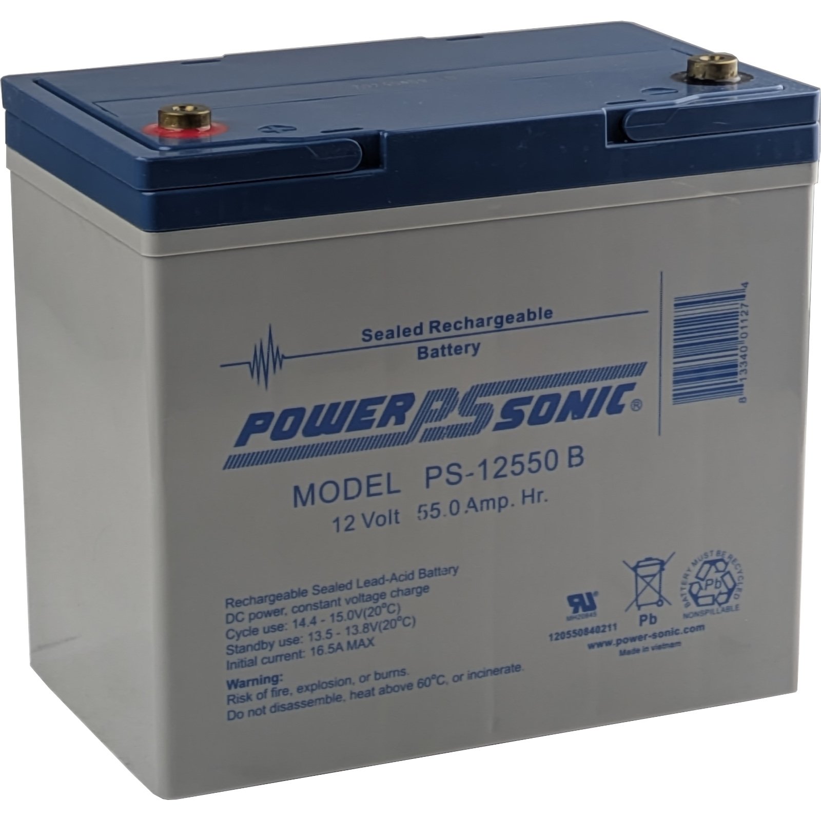 12 Volt 55 Ah Sealed Lead Acid Battery with Insert Terminals | Battery Mart