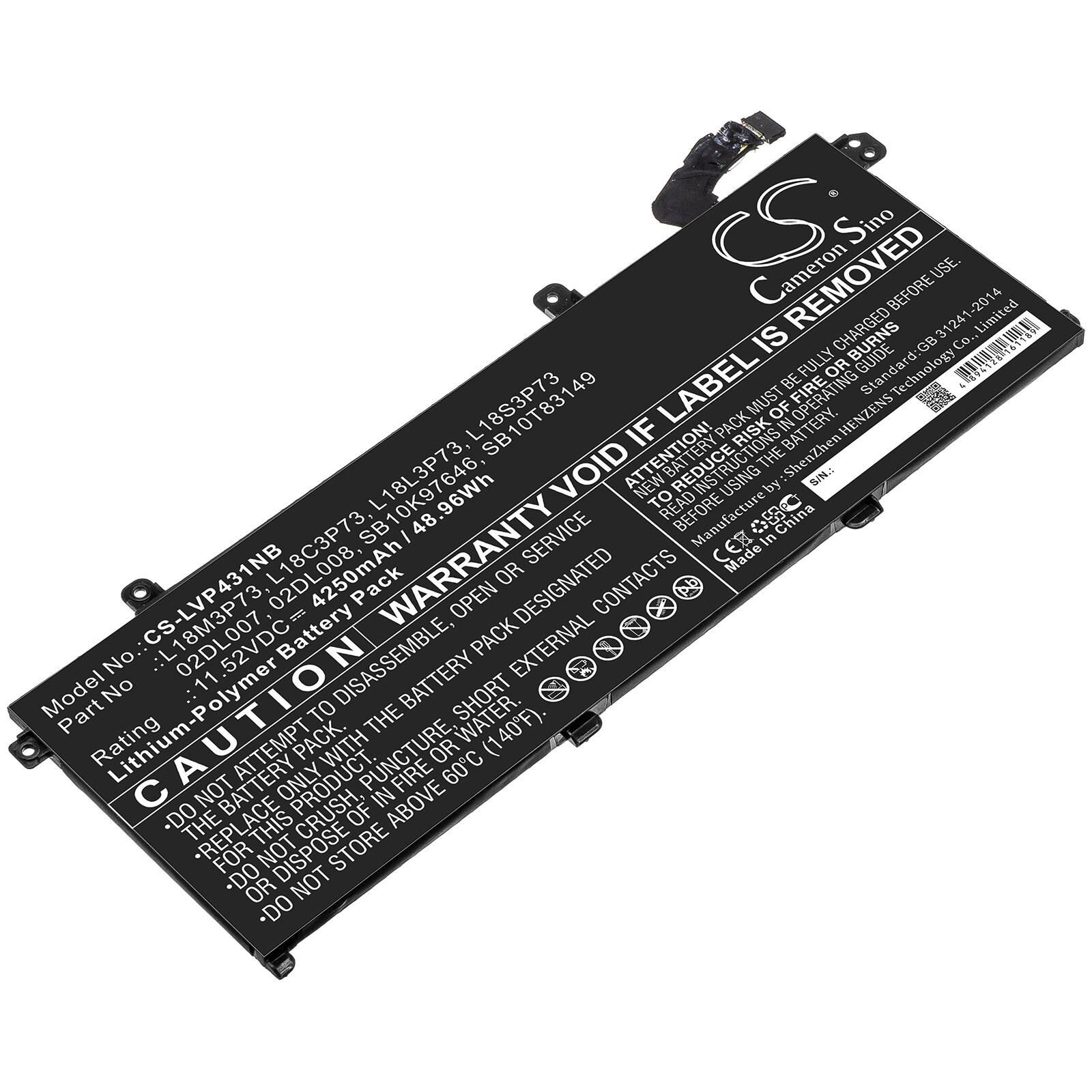 Replacement Lenovo 02DL007 Laptop Battery | Battery Mart