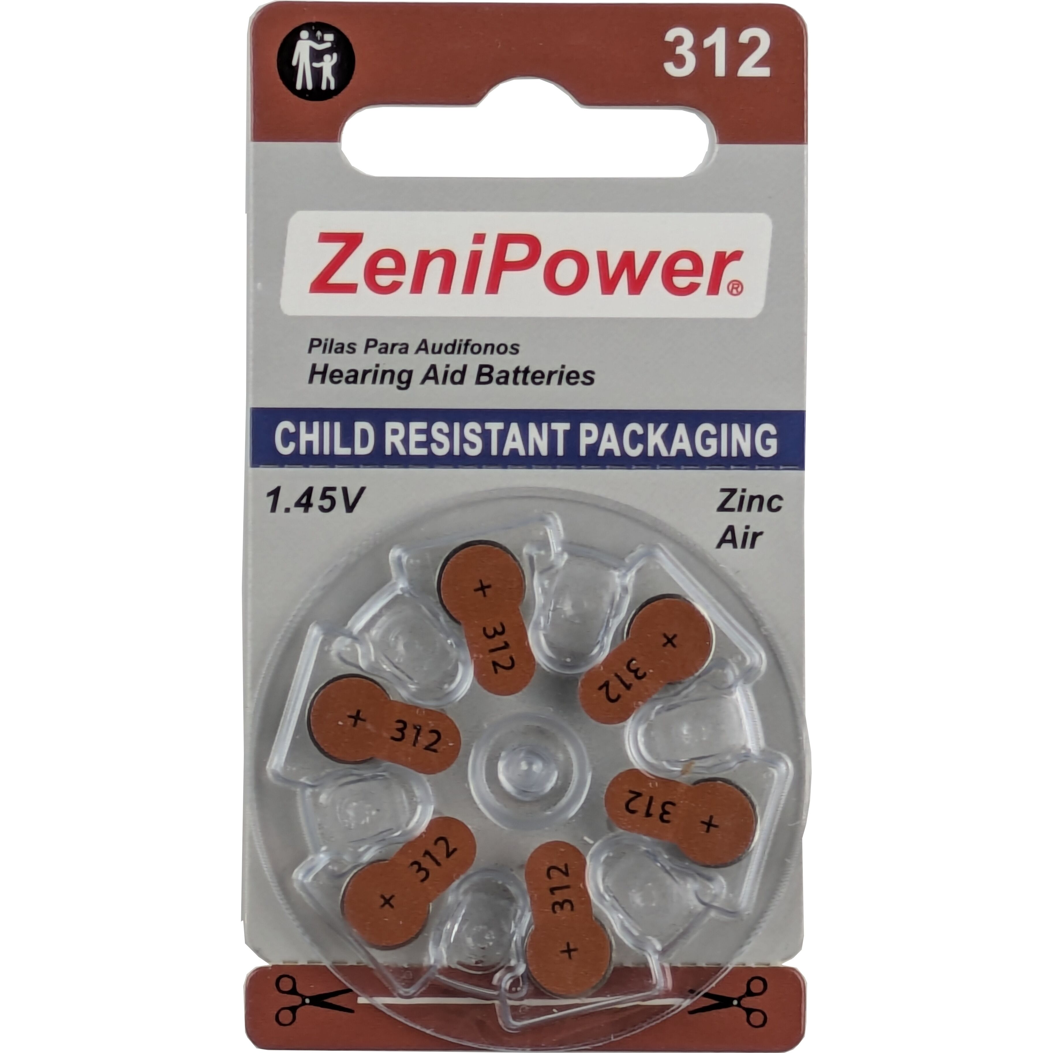Size 312 Hearing Aid Batteries - 6 Pack - Child-Resistant Packaging ...