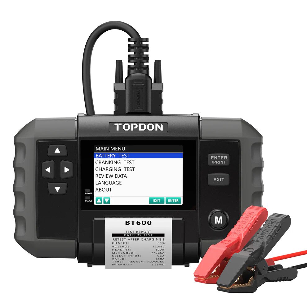 Topdon BT600 Digital Battery & System Tester with Built-in Printer ...