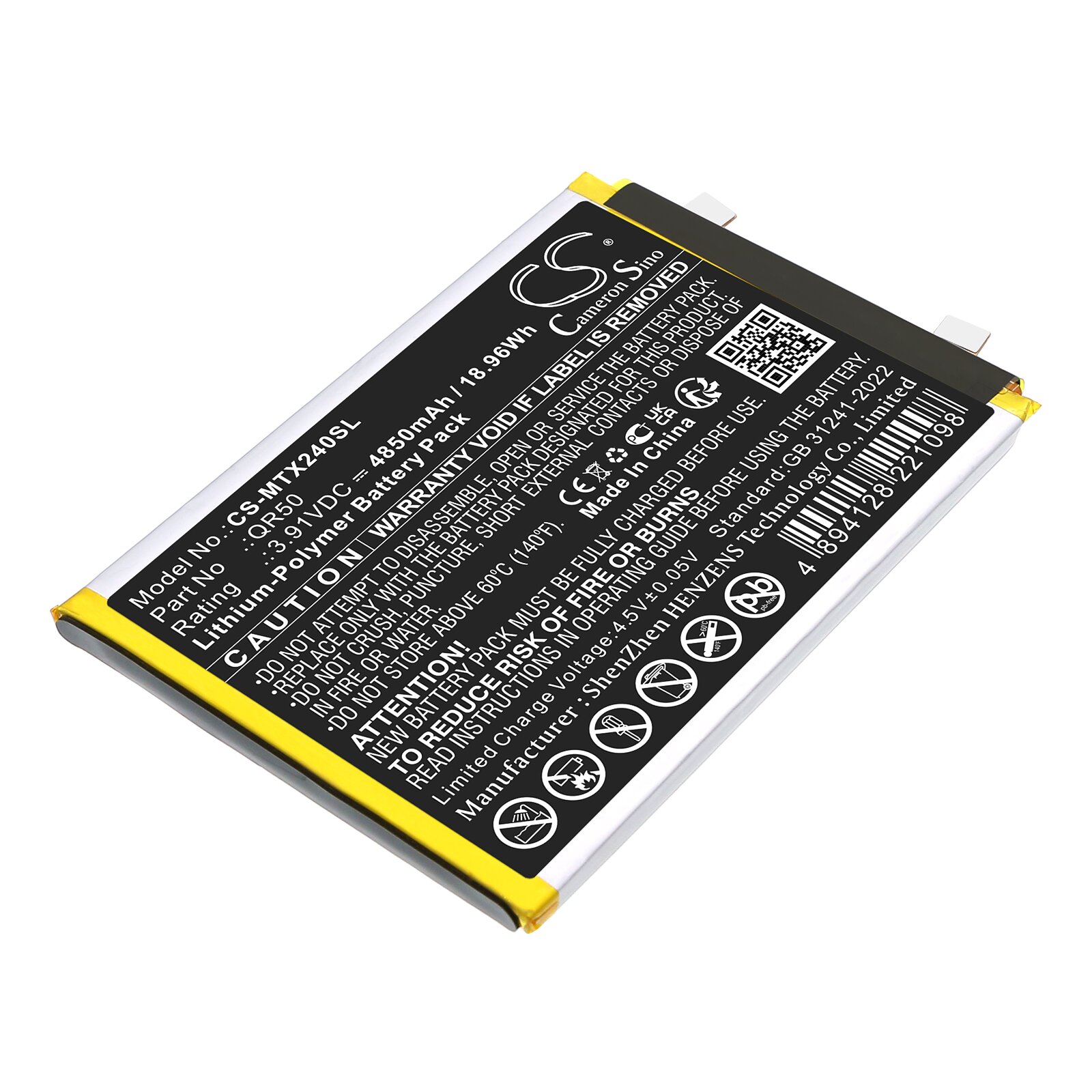 Replacement Motorola QR50 Cell Phone Battery (3.91 Volt, 4850 mAh ...