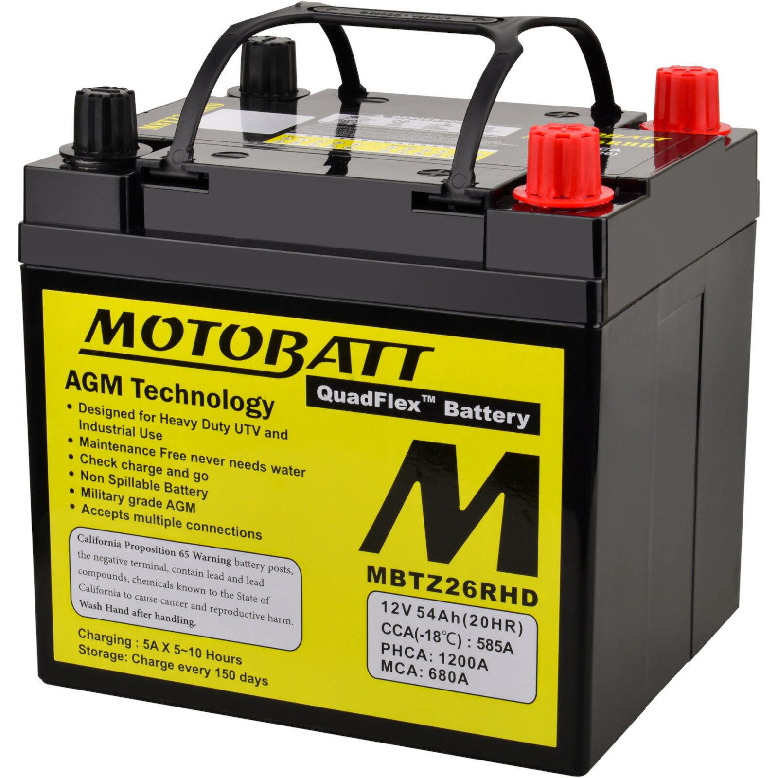 MBTZ26RHD Motobatt 12V AGM Battery - 585 CCA Group 26R UTV Battery ...