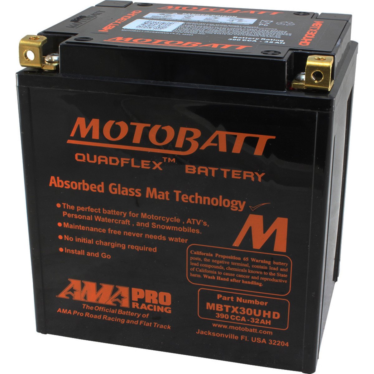 Motobatt MBTX30UHD 12V, 390 CCA AGM Battery - Free Shipping | Battery Mart