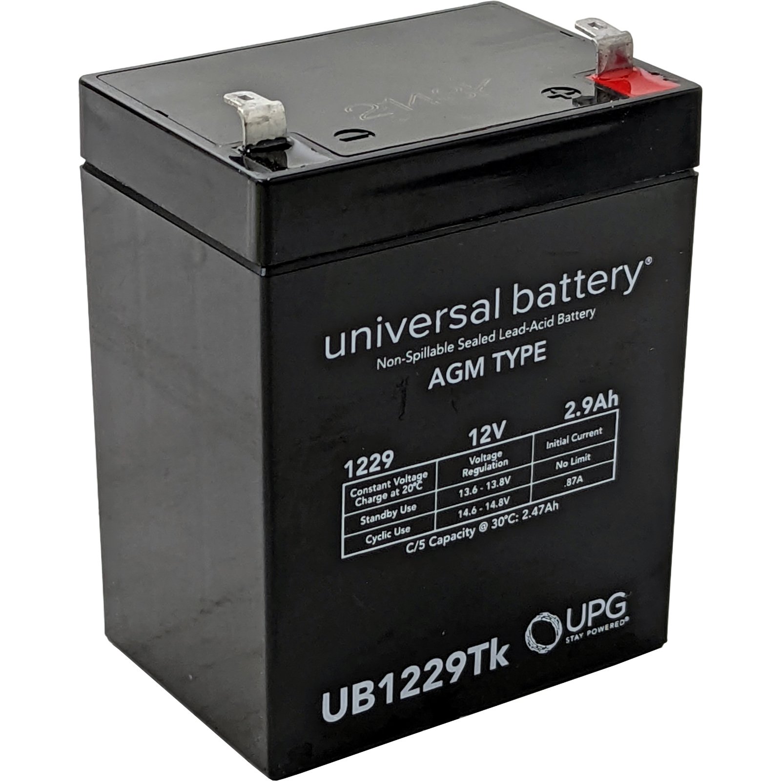 12 Volt 2.9 Ah Sealed Lead Acid Rechargeable Battery - F1 Terminal