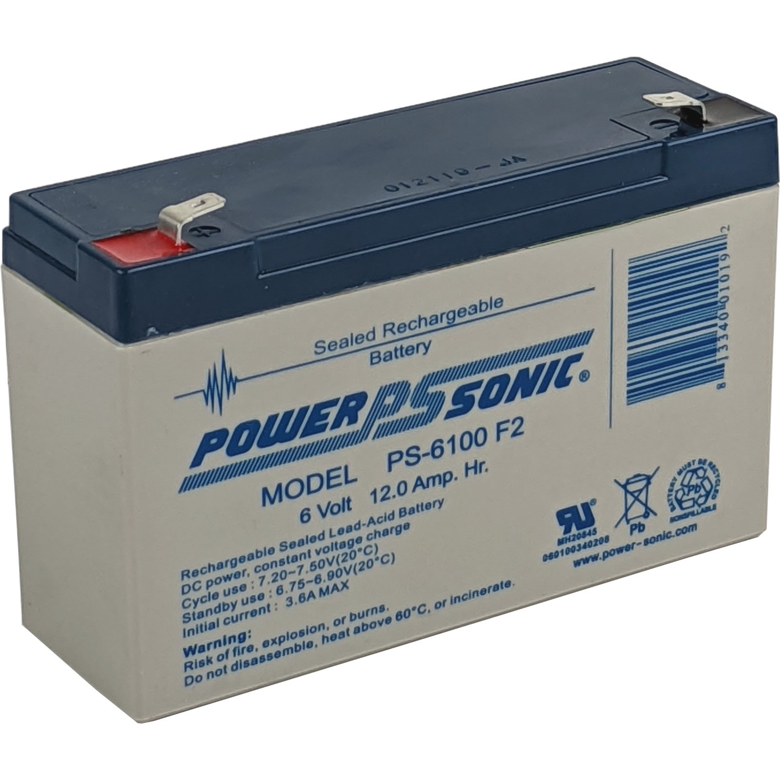 6 Volt 12 Ah Sealed Lead Acid Battery - F2 Terminal
