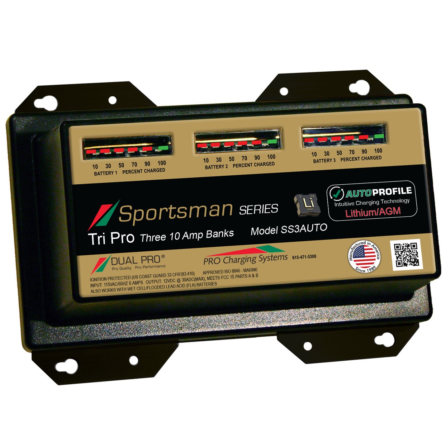 Dual Pro Sportsman Series SS3 12V Charger with Three 10A Banks