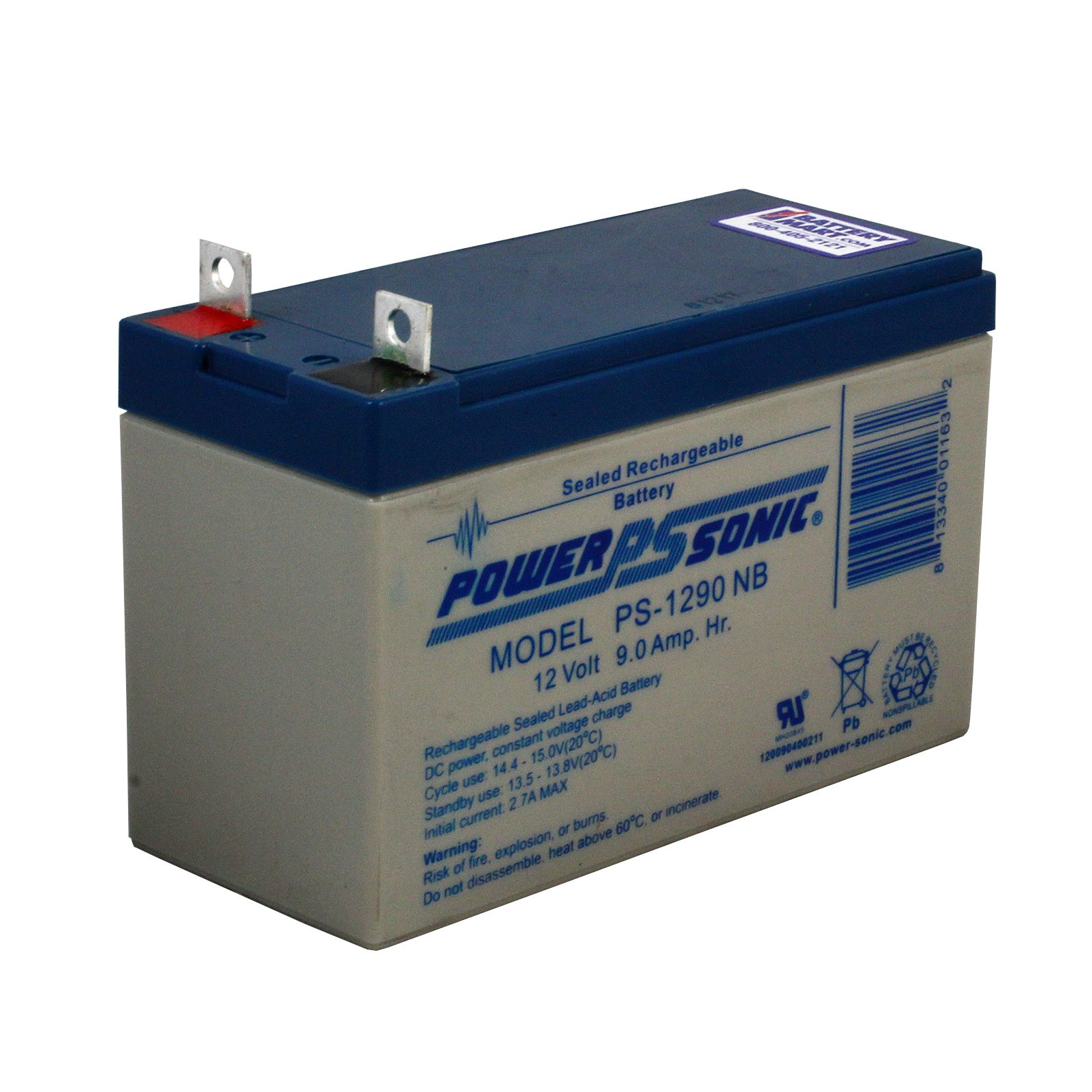12 Volt, 9 Ah Sealed Lead Acid Rechargeable Battery with B1 Connector ...