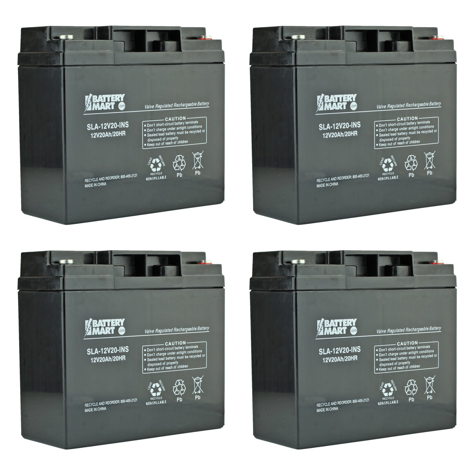 [4 Pack] 12 Volt 20 Ah Sealed Lead Acid Rechargeable Battery with ...