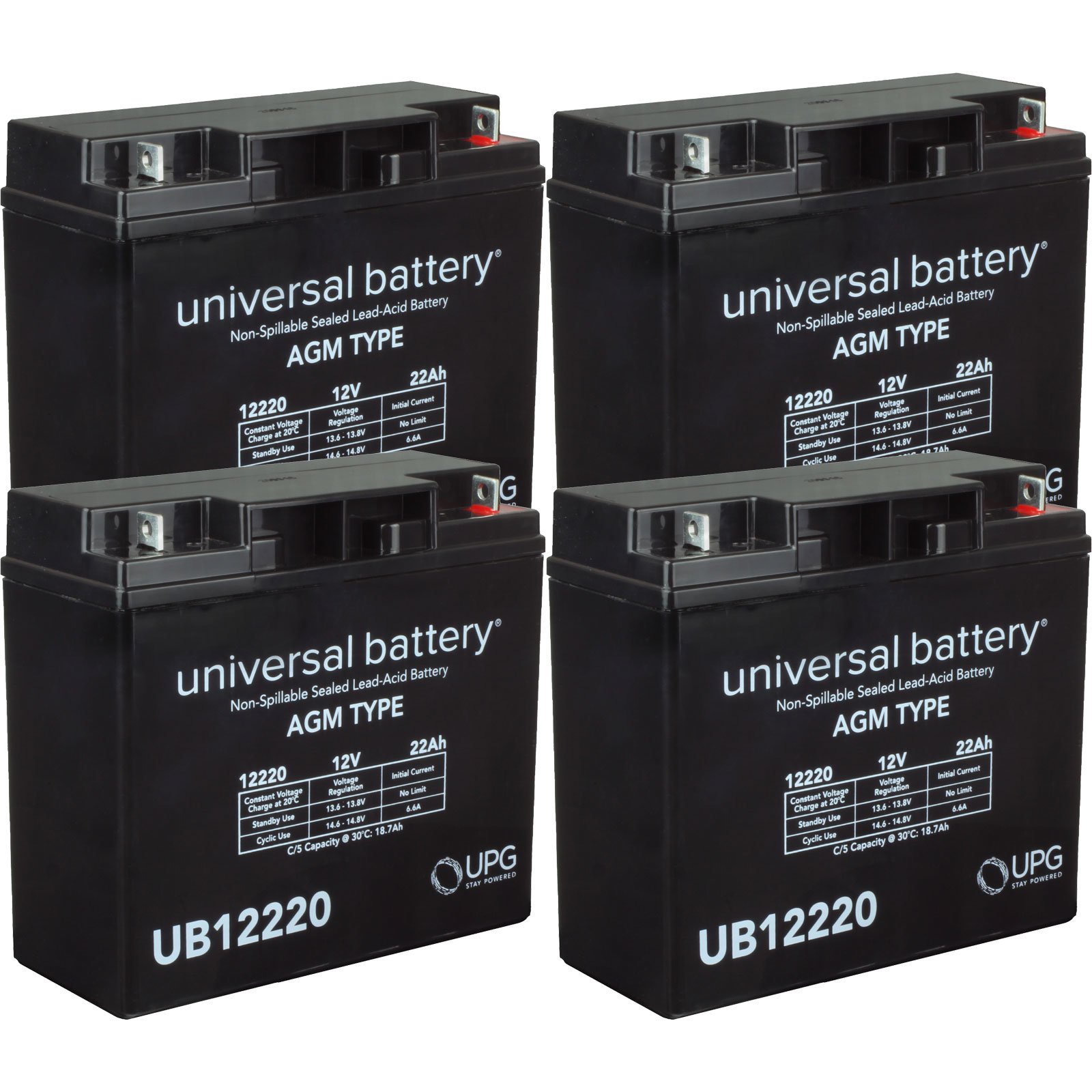 [4 Pack] 12 Volt 22 Ah Sealed Lead Acid Rechargeable Batteries ...