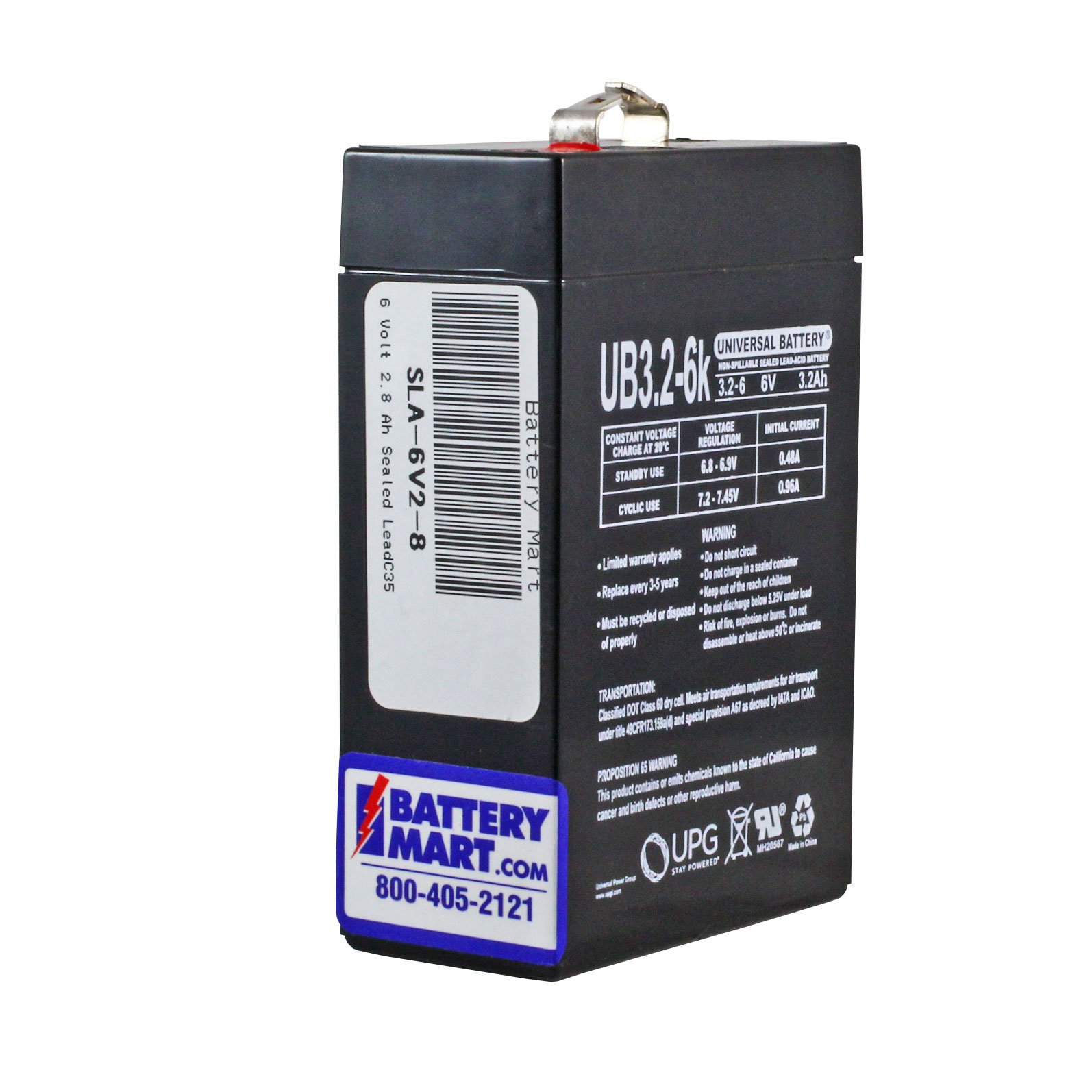 6 Volt 2.8 Ah Sealed Lead Acid Rechargeable Battery - F1 Terminal ...