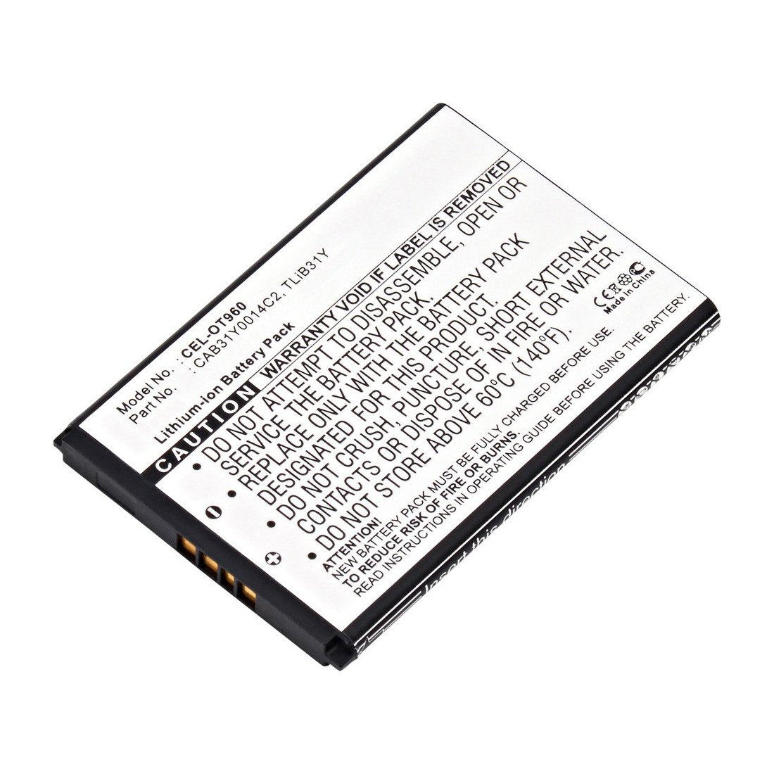 Replacement Alcatel CAB31Y0014C2 Cell Phone Battery for One Touch 960 ...