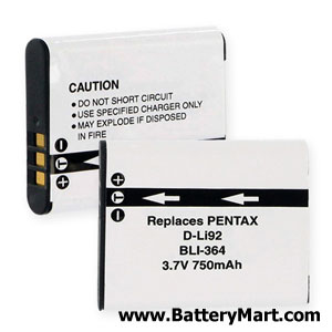Replacement Pentax D-Li92 Camera Battery | Battery Mart
