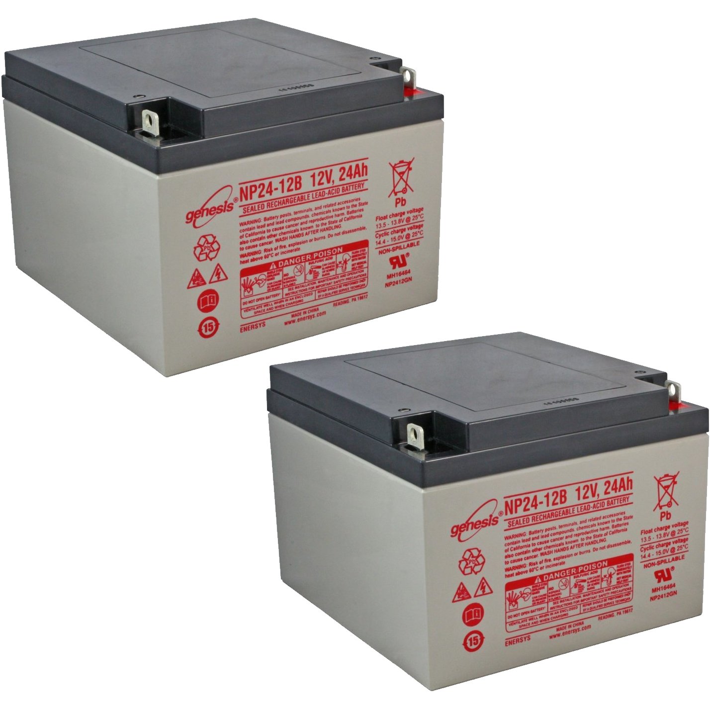 [2 Pack] 12 Volt 24 Ah Sealed Lead Acid Rechargeable Battery ...